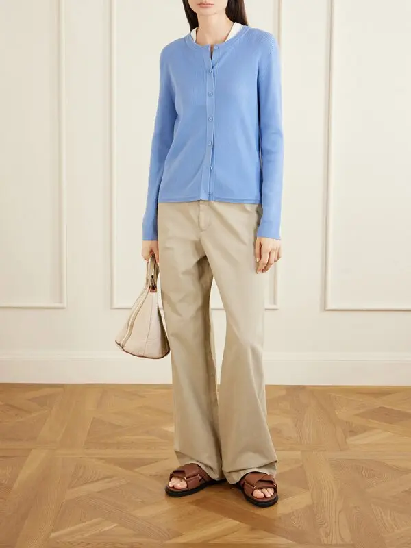 LISA YANG Ribbed Cotton And Cashmere-blend Cardigan - Blue