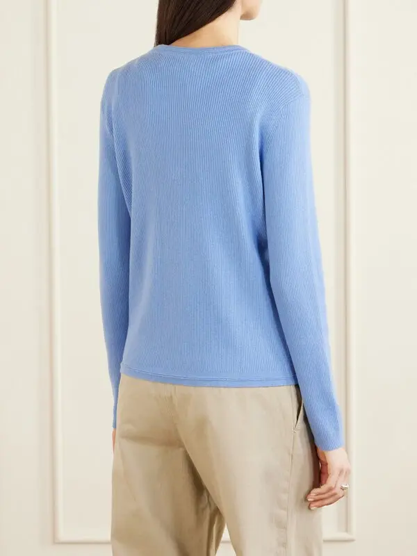 LISA YANG Ribbed Cotton And Cashmere-blend Cardigan - Blue