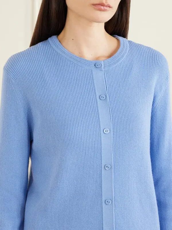 LISA YANG Ribbed Cotton And Cashmere-blend Cardigan - Blue