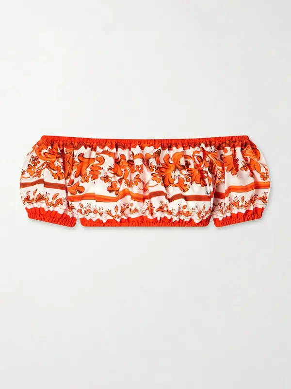 Dolce & Gabbana Cropped Printed Cotton-poplin Top - Orange