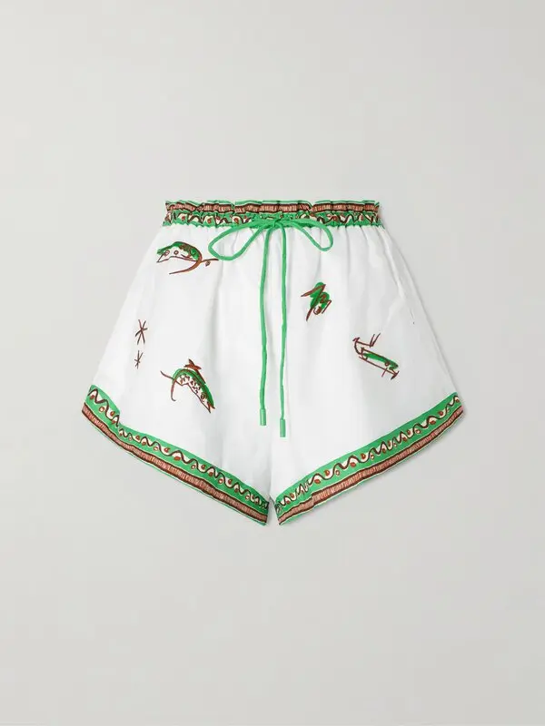 ALEMAIS Wanda Embroidered Linen Shorts - Neutrals