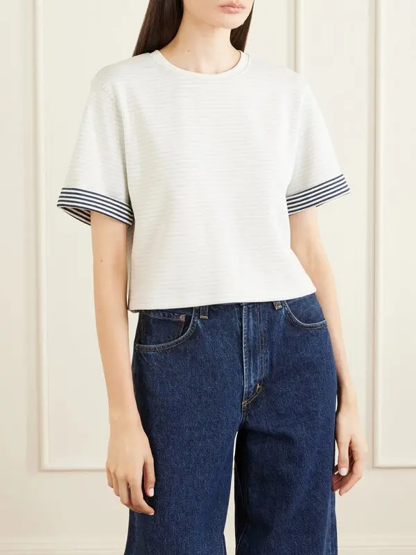 FRAME Striped Cuff Pima Cotton T-shirt