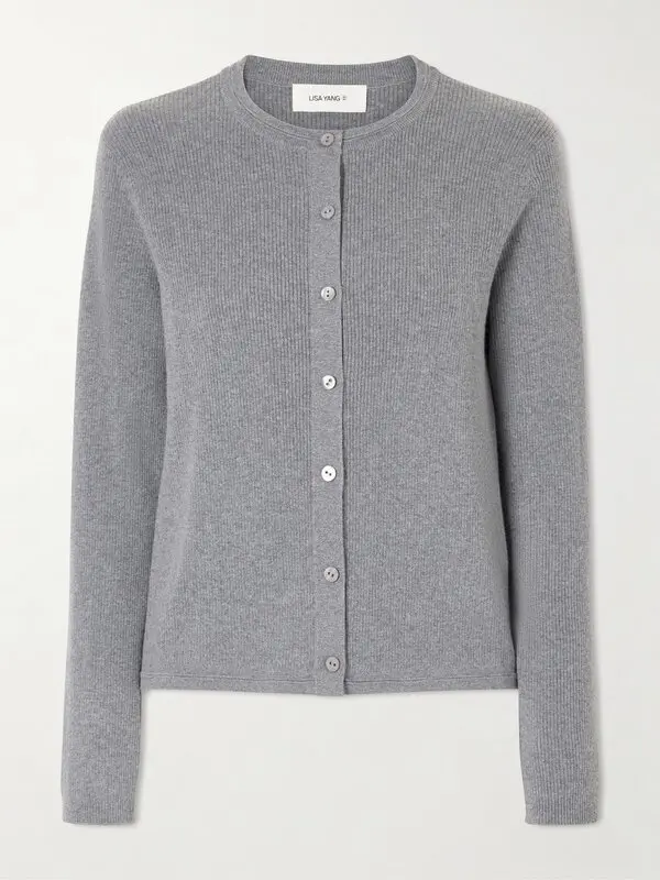 LISA YANG Abeena Ribbed Cotton And Cashmere-blend Cardigan - Gray