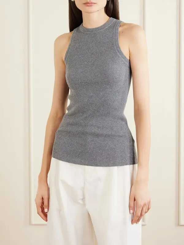 LISA YANG Amya Cotton And Cashmere-blend Ribbed Tank Top - Gray