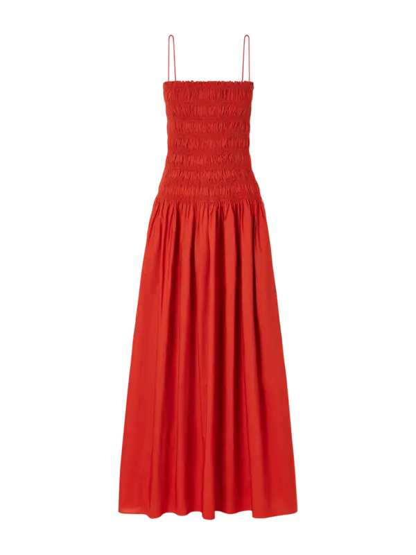 Matteau Shirred Organic Cotton-poplin Maxi Dress - Red