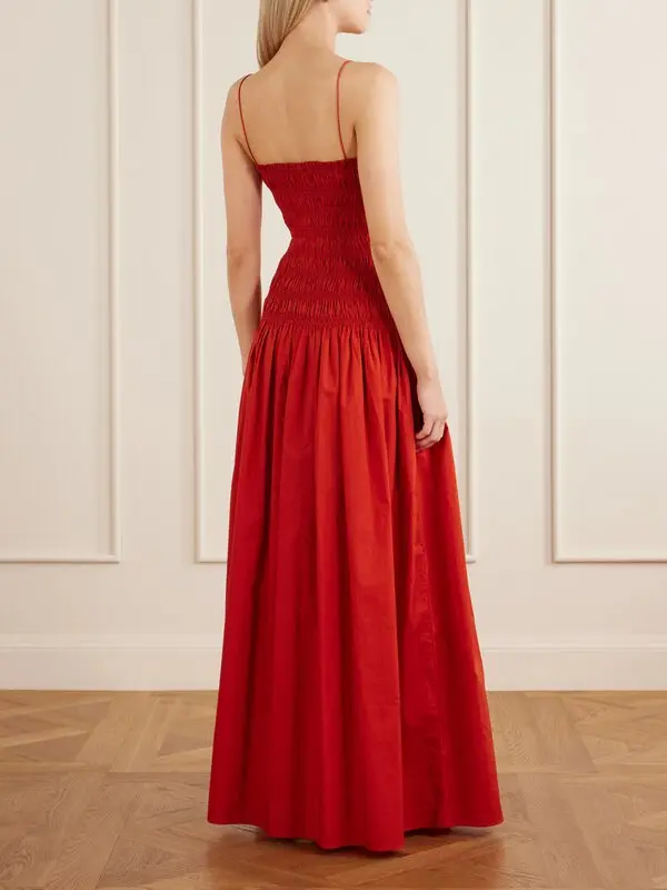 Matteau Shirred Organic Cotton-poplin Maxi Dress - Red