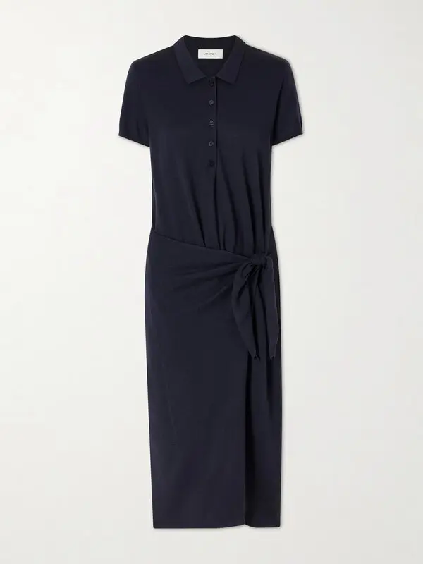 LISA YANG Anthea Tie-detailed Cotton And Cashmere-blend Midi Dress - Blue