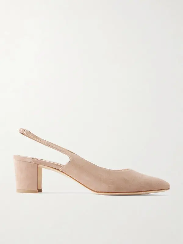 Manolo Blahnik Suede Slingback Pumps - Neutrals