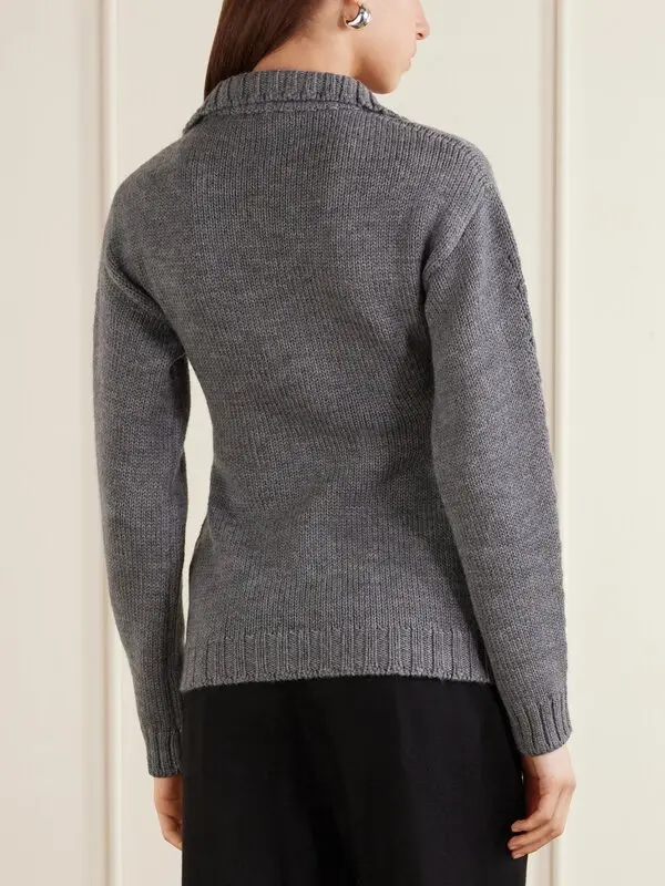 JIL SANDER Ribbed-knit Wool Half-zip Turtleneck Sweater - Gray