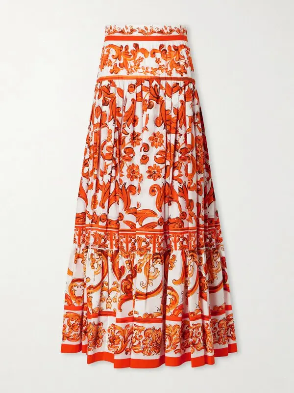 Dolce & Gabbana Printed Cotton-poplin Maxi Skirt - Orange