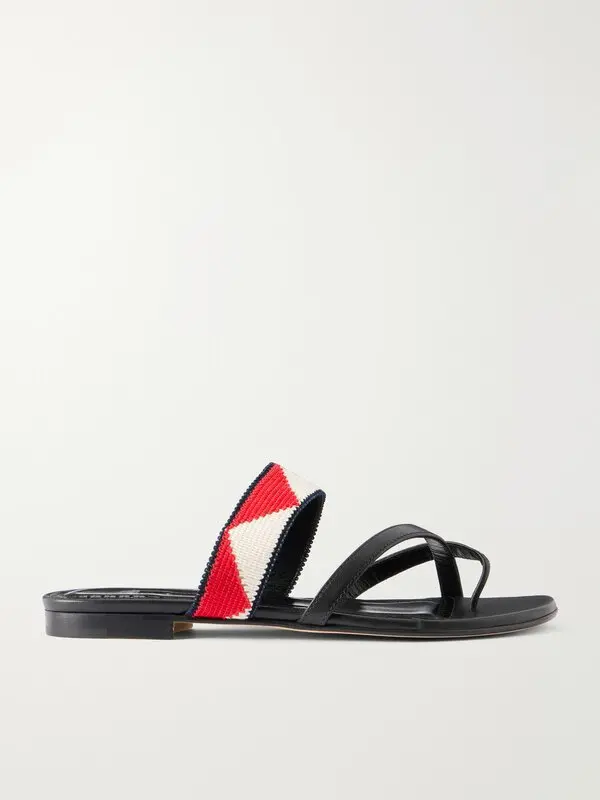 Manolo Blahnik Leather Woven Sandals - Black