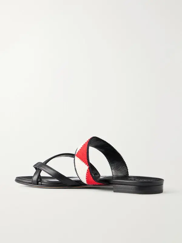 Manolo Blahnik Leather Woven Sandals - Black