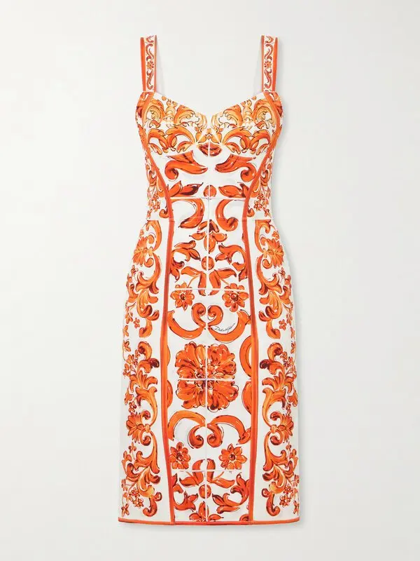 Dolce & Gabbana Printed Silk-blend Charmeuse Mini Dress - Orange
