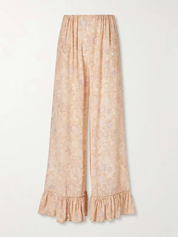 Chloé Ruffled Floral-print Silk Wide-leg Pants - Pink