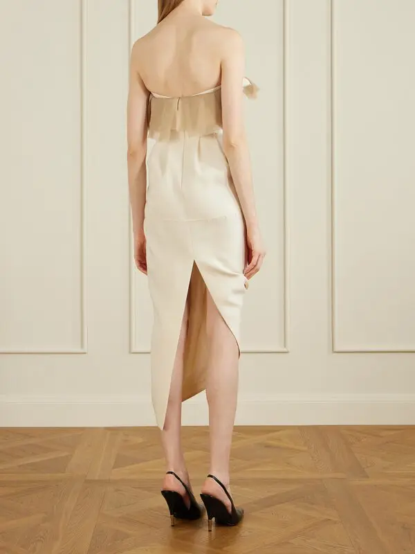 Khaite Salm Strapless Ruffled Wool And Silk-blend Midi Dress - Neutrals