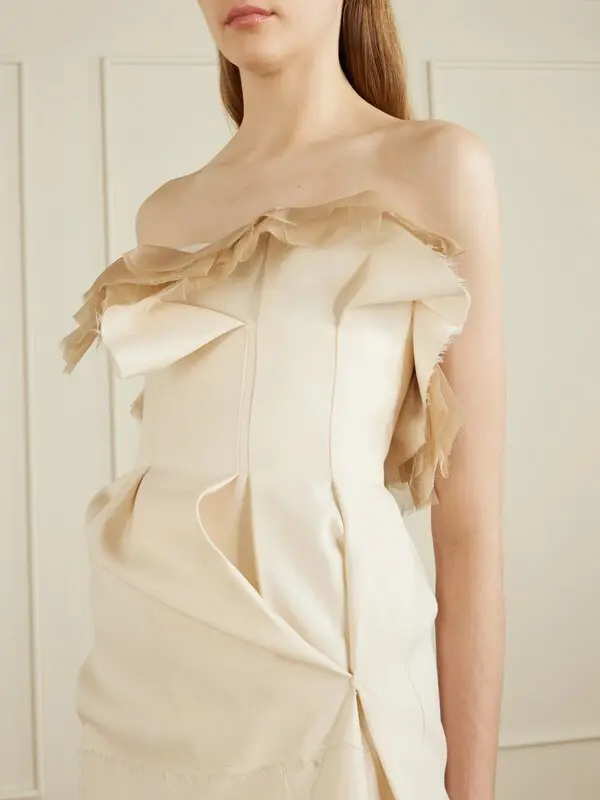 Khaite Salm Strapless Ruffled Wool And Silk-blend Midi Dress - Neutrals