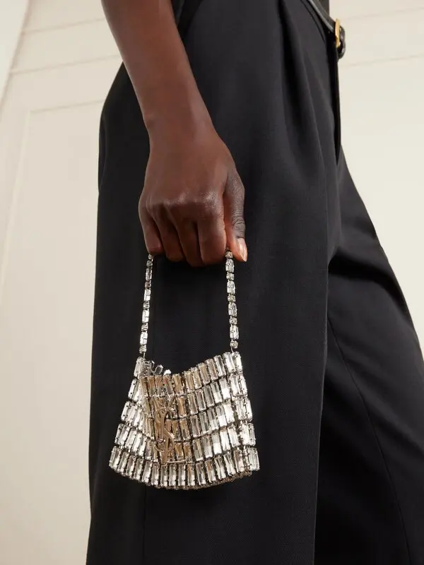 Saint Laurent Evening Micro Crystal-embellished Shoulder Bag - Silver