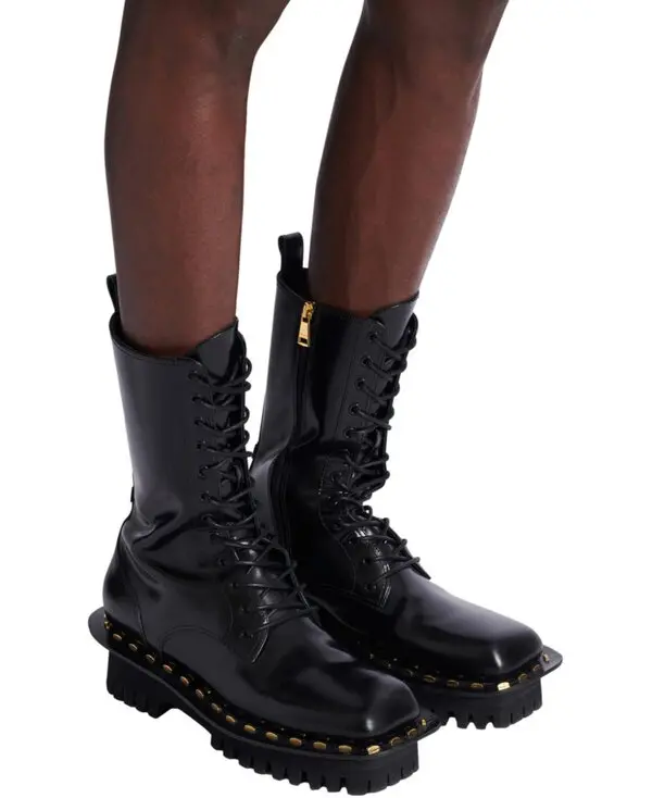 Balmain Glazed Leather Combat Boots