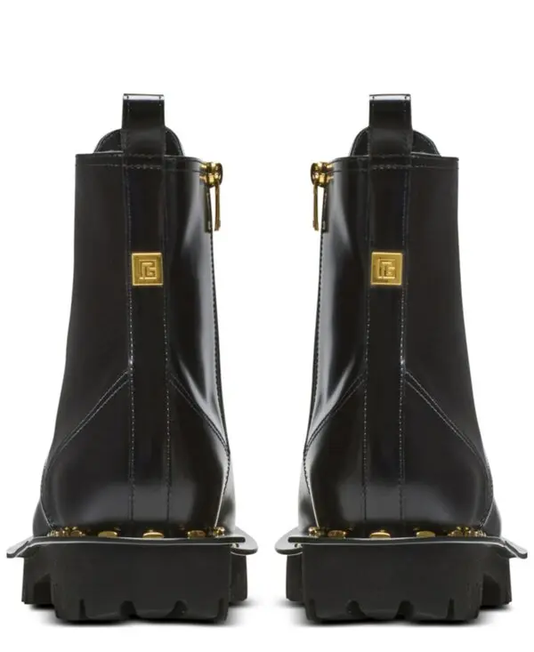 Balmain Glazed Leather Combat Boots