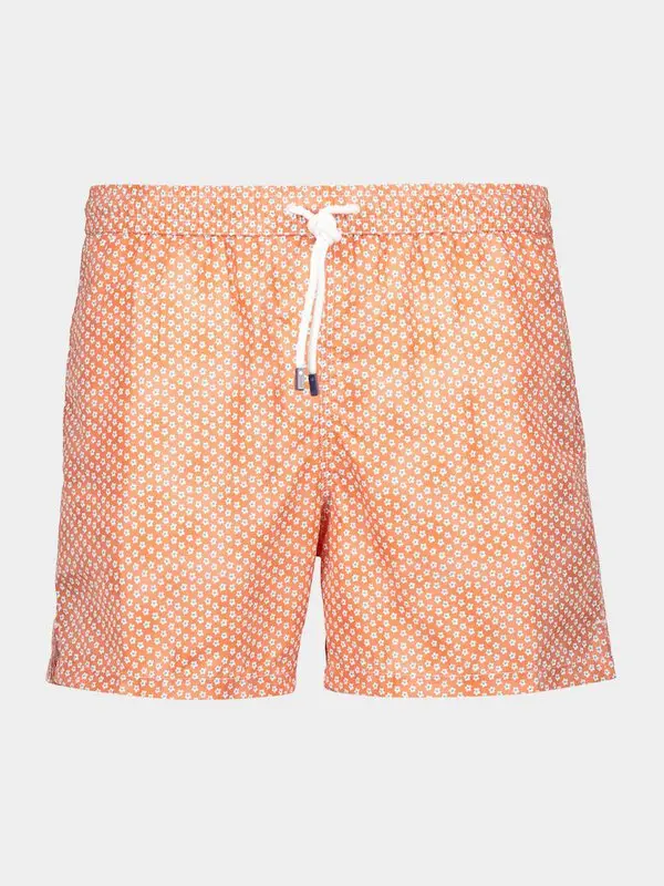 Fedeli Geometric Print Swim Trunks - Orange
