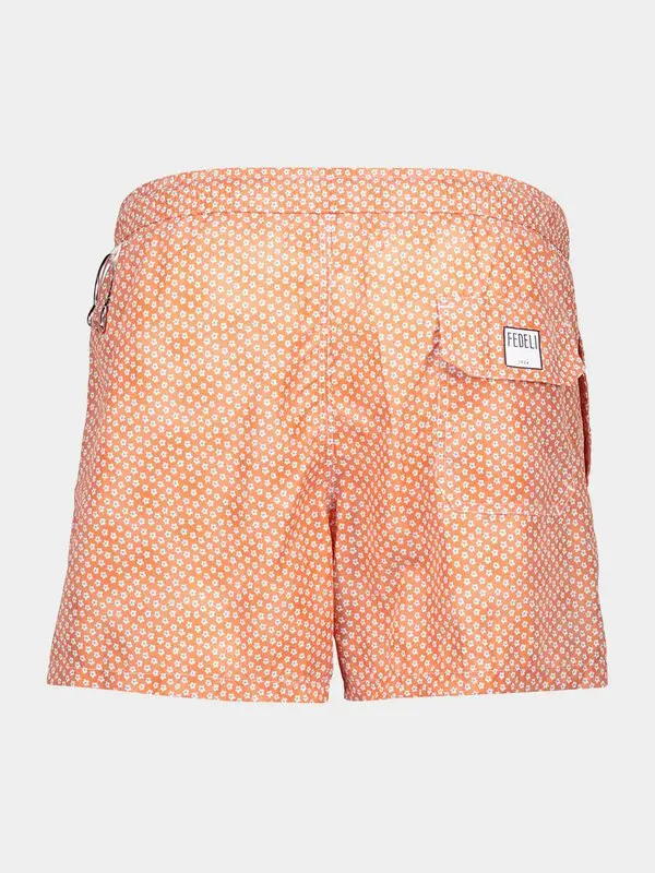Fedeli Geometric Print Swim Trunks - Orange