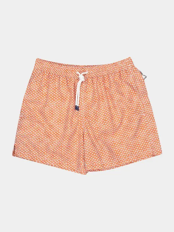 Fedeli Geometric Print Swim Trunks - Orange