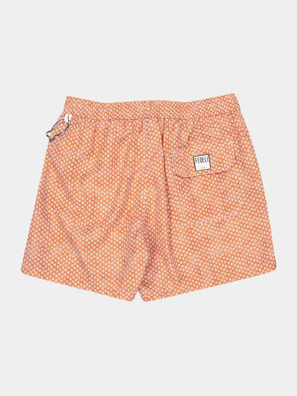 Fedeli Geometric Print Swim Trunks - Orange