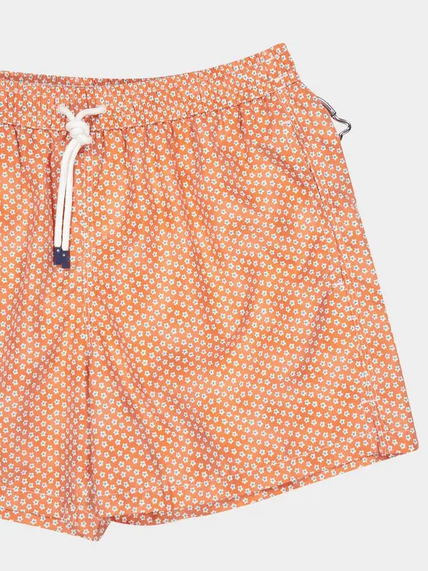 Fedeli Geometric Print Swim Trunks - Orange