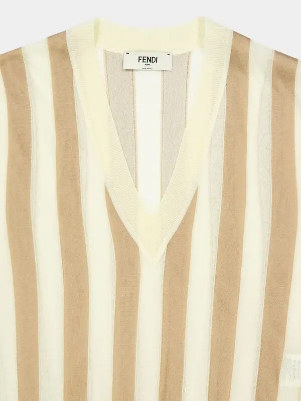 Fendi Pequin Stripe V-neck Jumper - Beige