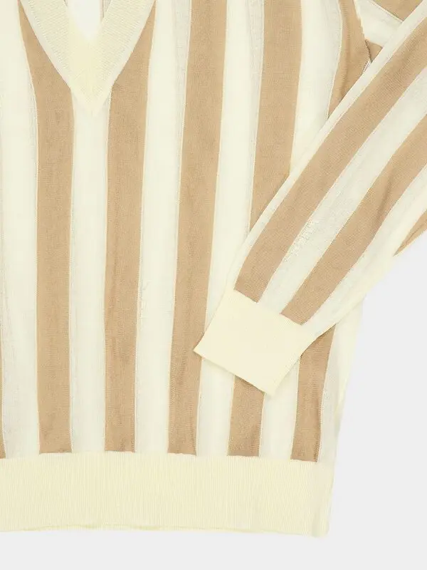 Fendi Pequin Stripe V-neck Jumper - Beige
