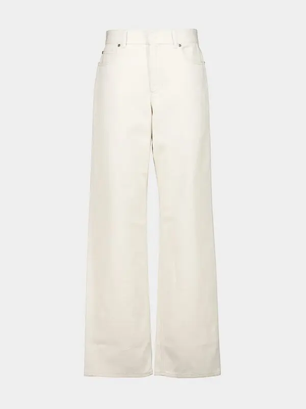 Fendi Wide-leg Denim Jeans With Ff Detail - Beige