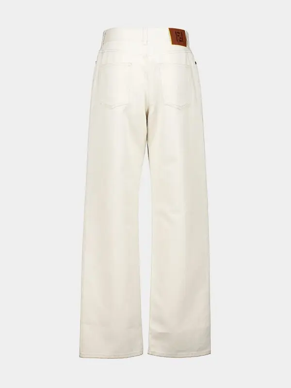 Fendi Wide-leg Denim Jeans With Ff Detail - Beige