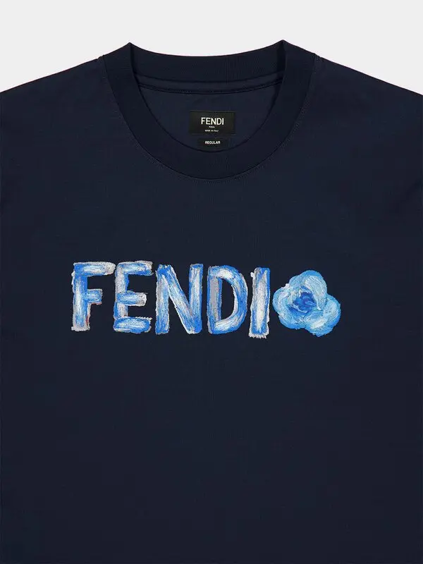 Fendi Navy Cotton Flowers T-shirt - Blue