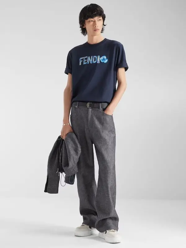 Fendi Navy Cotton Flowers T-shirt - Blue