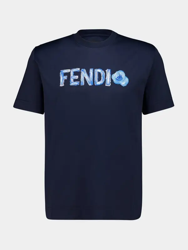 Fendi Navy Cotton Flowers T-shirt