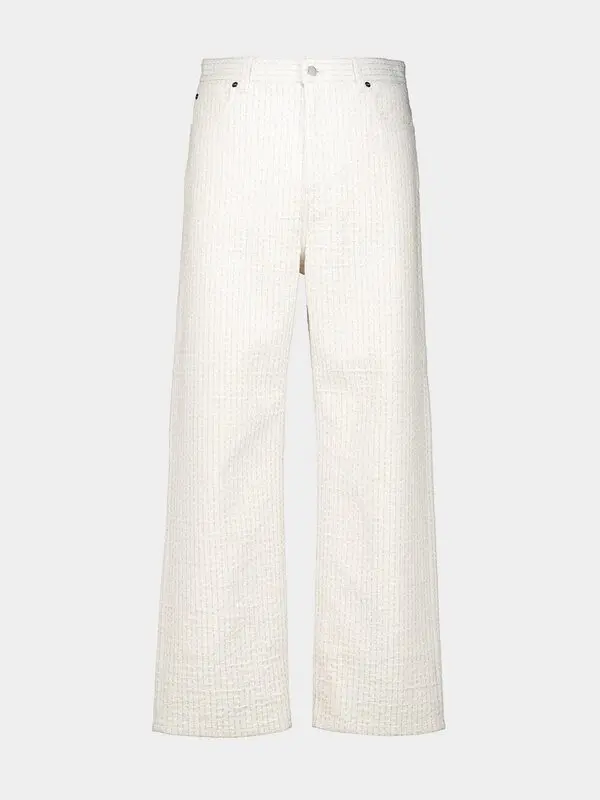 Fendi Straight Cut Denim Jeans With Beige Topstitching - White