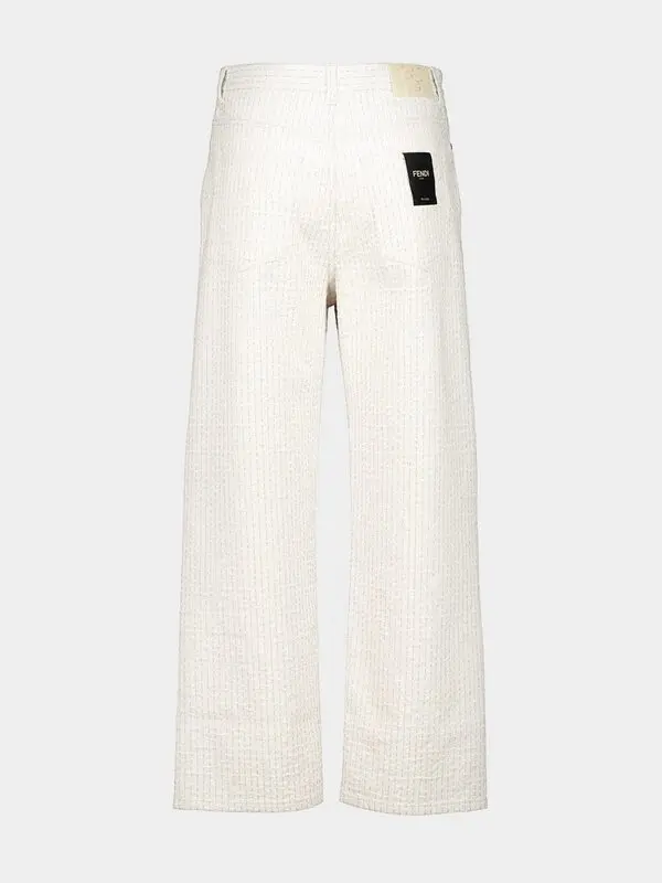 Fendi Straight Cut Denim Jeans With Beige Topstitching