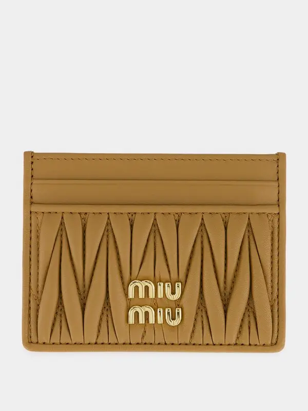 Miu Miu Caramel Matelassé Nappa Leather Card Holder - Beige