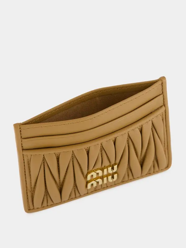 Miu Miu Caramel Matelassé Nappa Leather Card Holder - Beige