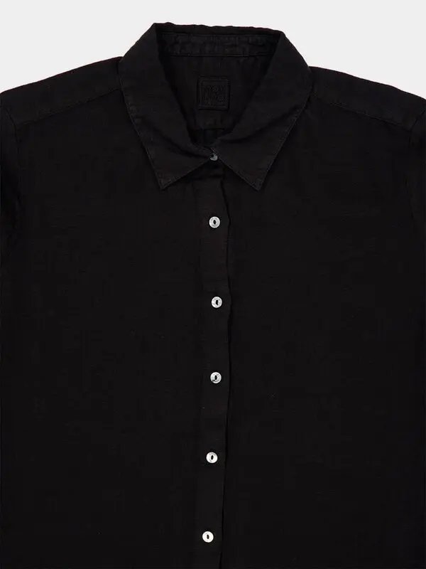 120% Lino Long Sleeve Linen Shirt - Black