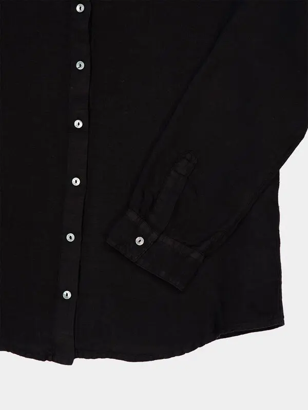 120% Lino Long Sleeve Linen Shirt - Black