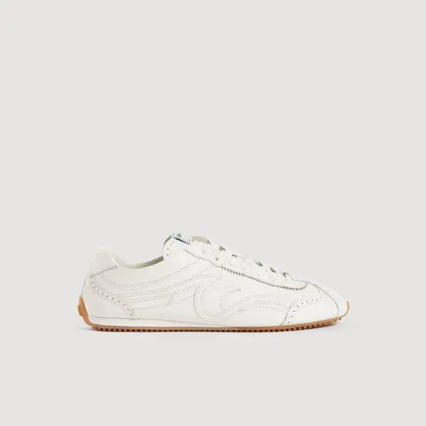 Sandro Light Wave Leather Sneakers - Ecru
