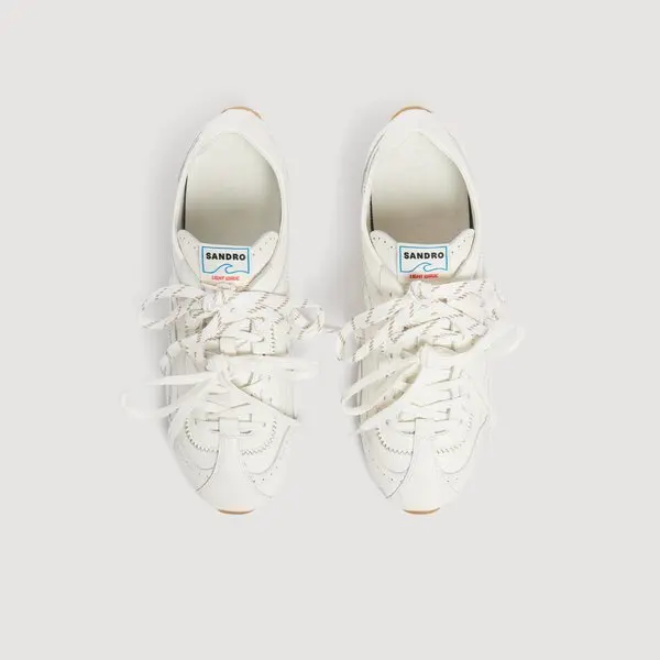 Sandro Light Wave Leather Sneakers - Ecru