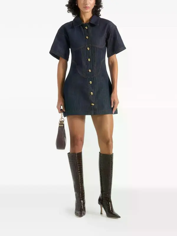 Manière De Voir Indigo Denim Corset Dress With Contrast Stitching