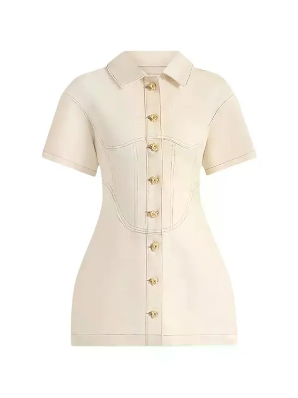 Manière De Voir Cream Denim Corset Dress With Contrast Stitching - Neutrals