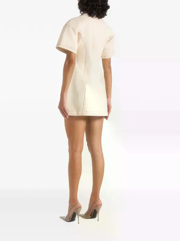 Manière De Voir Cream Denim Corset Dress With Contrast Stitching - Neutrals