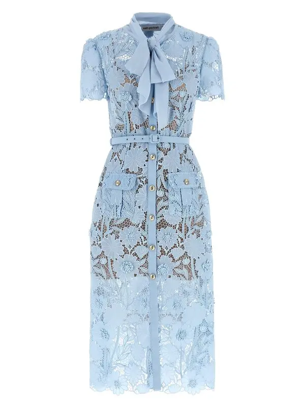 SELF-PORTRAIT Lace Tie Neck Midi' Dress - Blue