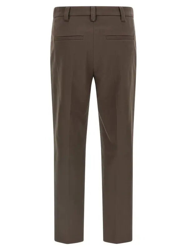 Brunello Cucinelli Micro Striped Cotton Trousers - Brown