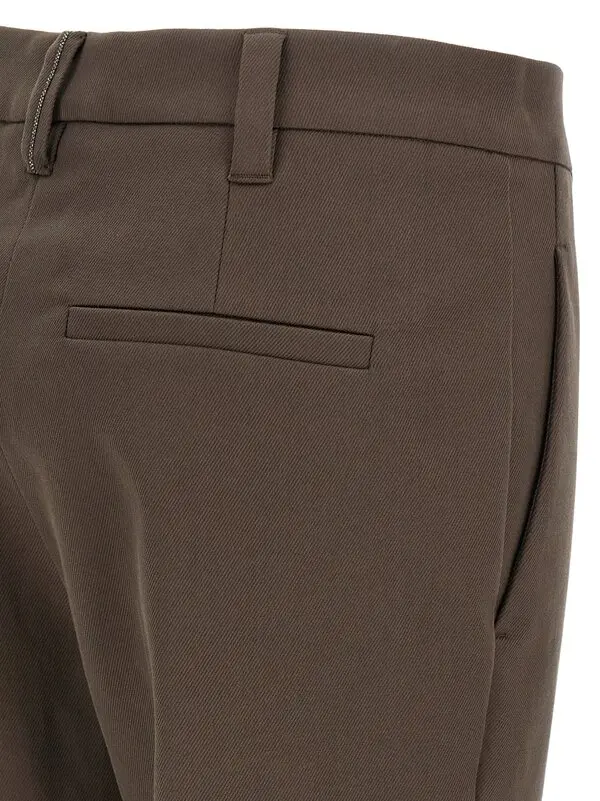 Brunello Cucinelli Micro Striped Cotton Trousers - Brown