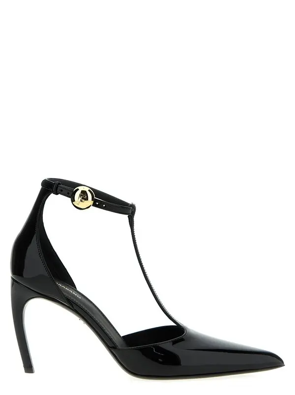 FERRAGAMO Odette Patent Leather Pumps With Ankle Strap - Black